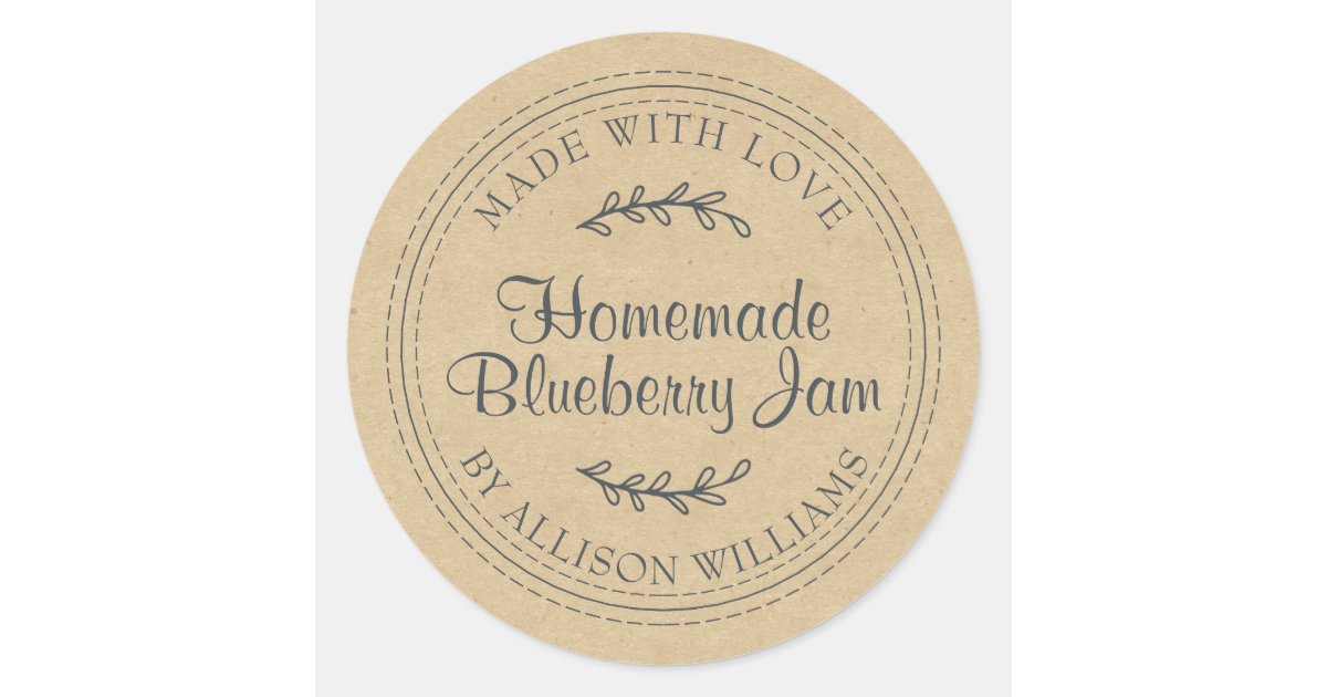 Kraft Rustic Homemade Jam Classic Round Sticker | Zazzle