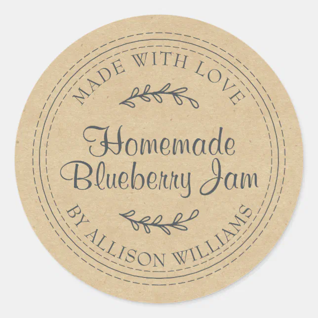 Kraft Rustic Homemade Jam Classic Round Sticker | Zazzle