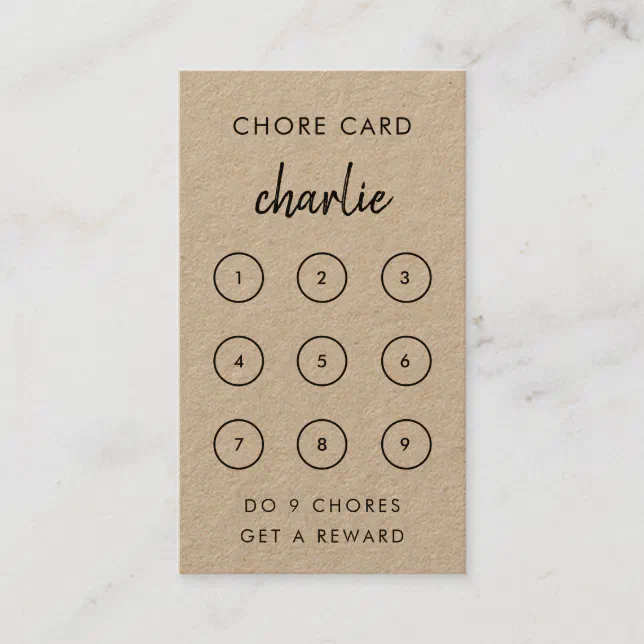 Kraft Rustic | Kids Chore Punch Card | Zazzle