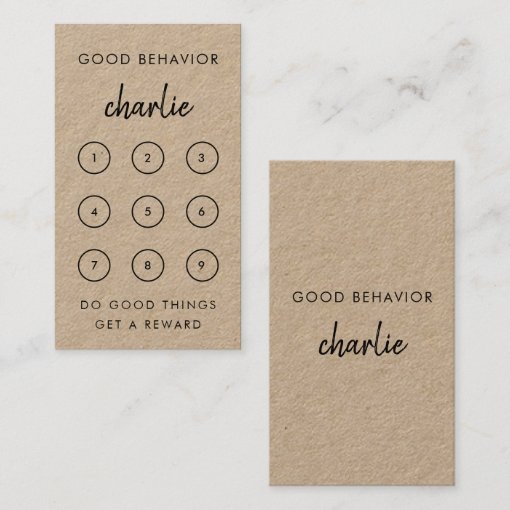 Kraft Rustic | Kids Good Behavior Punch Card | Zazzle