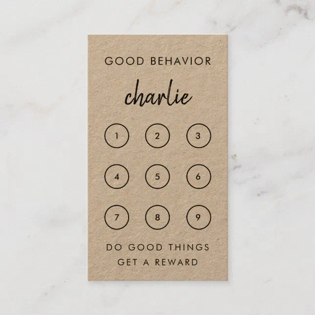 Kraft Rustic | Kids Good Behavior Punch Card | Zazzle