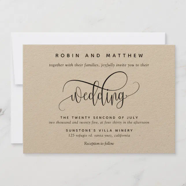 Kraft, Rustic Modern, Elegant Script Wedding Invitation | Zazzle