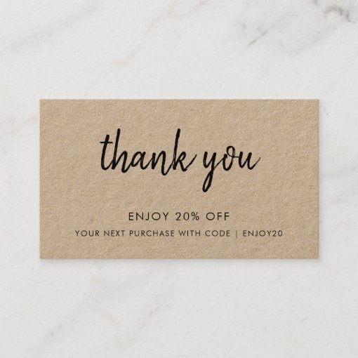 Kraft Rustic | Modern Minimalist Thank You Store Discount Card | Zazzle