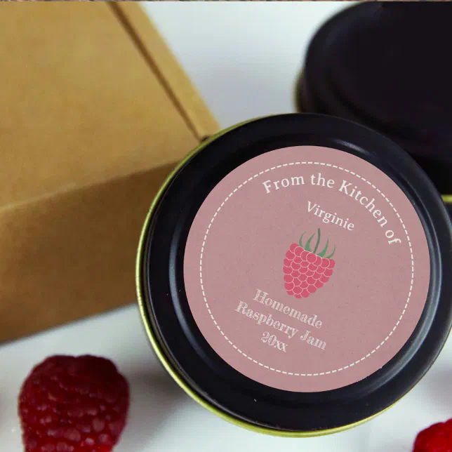 Kraft & Rustic Raspberry Jam Label Sticker | Zazzle