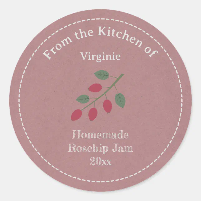 Kraft & Rustic Rosehip Jam Label Sticker | Zazzle
