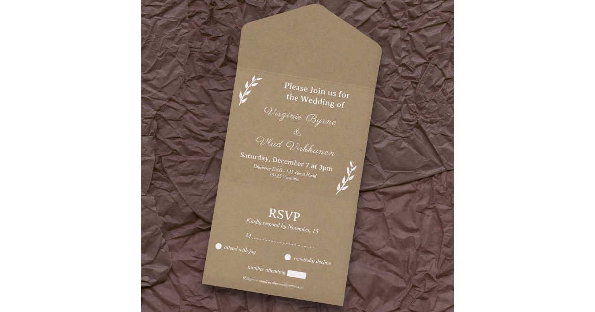 Kraft & Rustic RSVP Wedding All In One Invitation | Zazzle