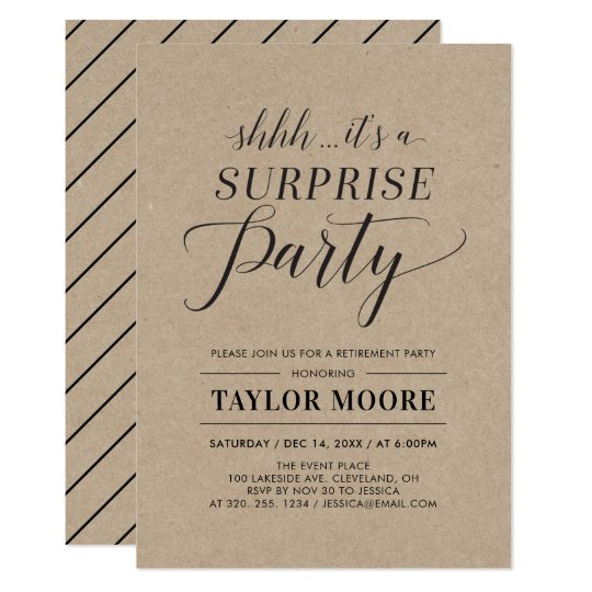 Kraft | Simple Modern Surprise Retirement Party Invitation | Zazzle.com
