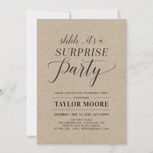 Kraft | Simple Modern Surprise Retirement Party Invitation | Zazzle