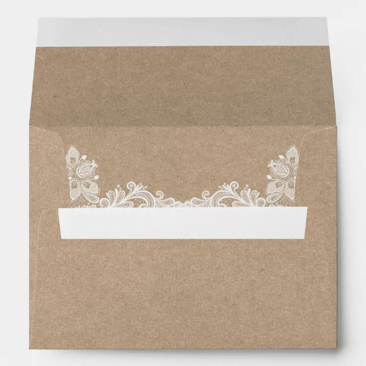 Kraft Style Rustic Wedding Lace Envelope | Zazzle