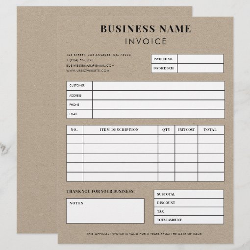 Kraft Style Simple Small Business Sales Invoice Letterhead | Zazzle