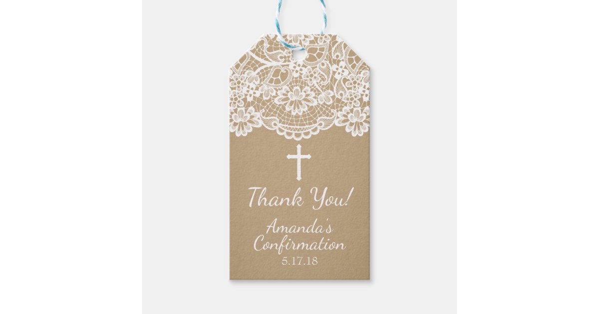 Kraft Vintage Lace Confirmation Gift Tag | Zazzle