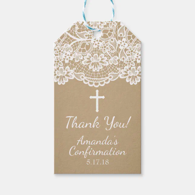 Kraft Vintage Lace Confirmation Gift Tag | Zazzle