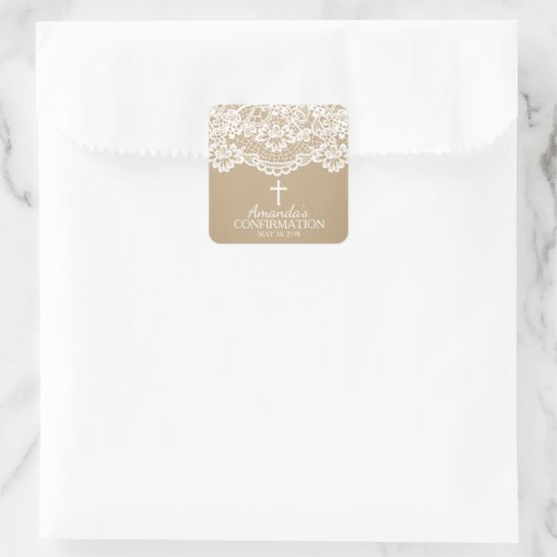 Kraft Vintage Lace Confirmation Sticker | Zazzle