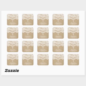Kraft Vintage Lace Confirmation Sticker | Zazzle
