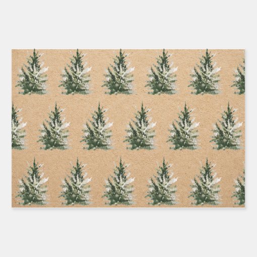 Kraft Watercolor Christmas Green Pine Tree Wrapping Paper Sheets | Zazzle