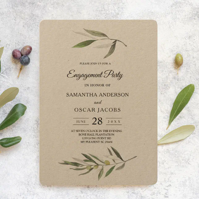 Kraft Watercolor Green Olive Branch Invitation | Zazzle