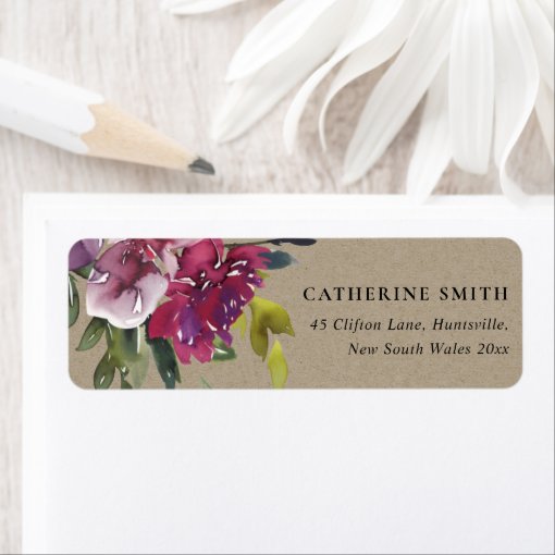 KRAFT YELLOW BLUSH BURGUNDY FLORAL BUNCH ADDRESS LABEL | Zazzle