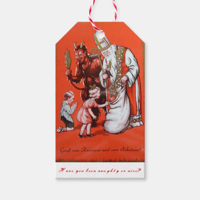 Krampus and St. Nicholas gift tag | Zazzle