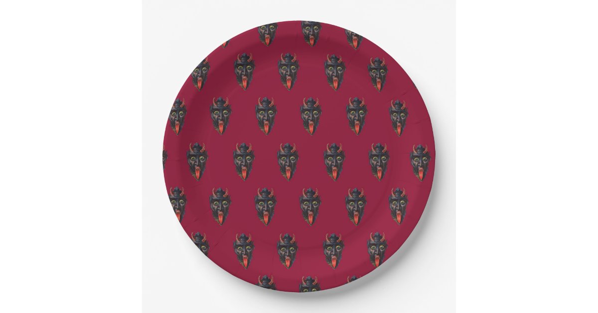 Krampus Christmas 9" Paper Plate in Red | Zazzle