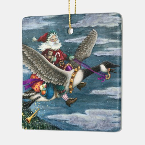 KRIS KRINGLE AND TOYS ON CANADIAN GOOSE CHRISTMAS CERAMIC ORNAMENT | Zazzle