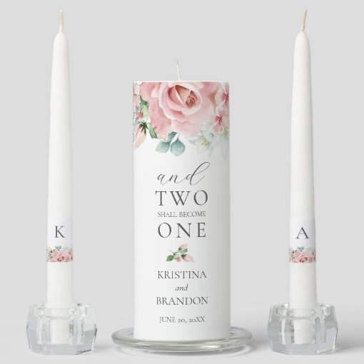 Kristina Pink Floral Christian Catholic Wedding Unity Candle Set | Zazzle