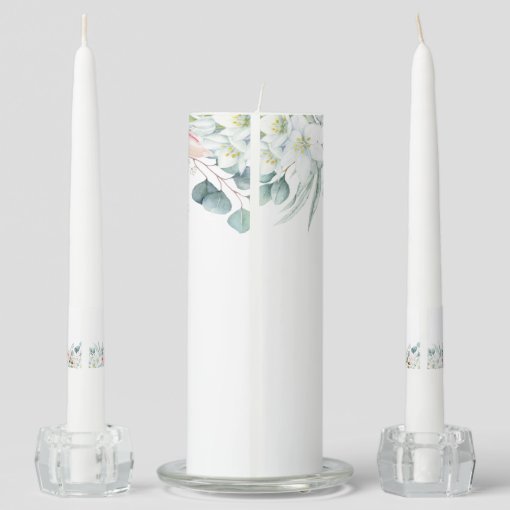 Kristina Pink Floral Christian Catholic Wedding Unity Candle Set | Zazzle