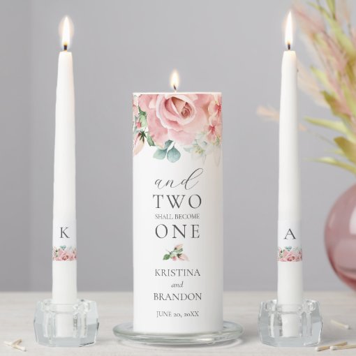 Kristina Pink Floral Christian Catholic Wedding Unity Candle Set | Zazzle