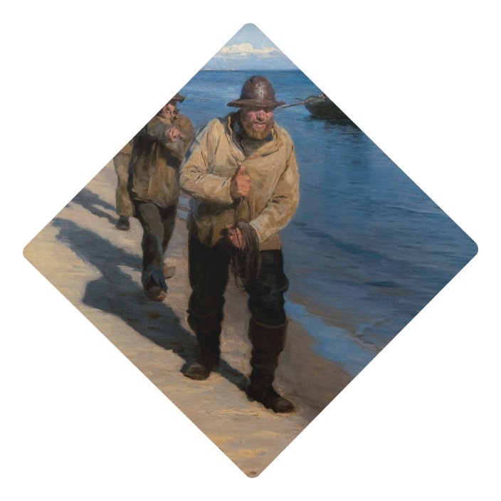 Kroyer - Three Fishermen Pulling a Boat Graduation Cap Topper | Zazzle.com