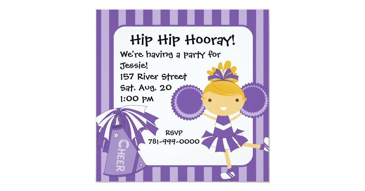 KRW Purple Cheerleader Birthday Party Invitation | Zazzle.com