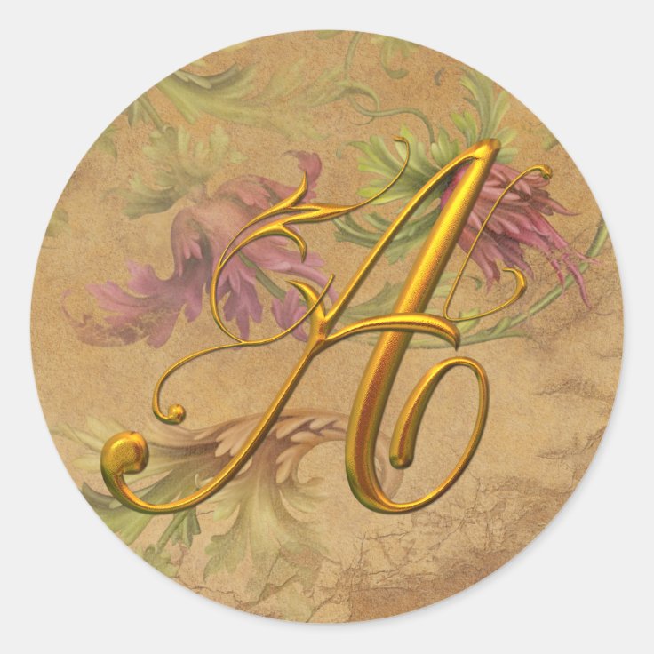 KRW Vintage Floral Gold A Monogram Wedding Seal | Zazzle
