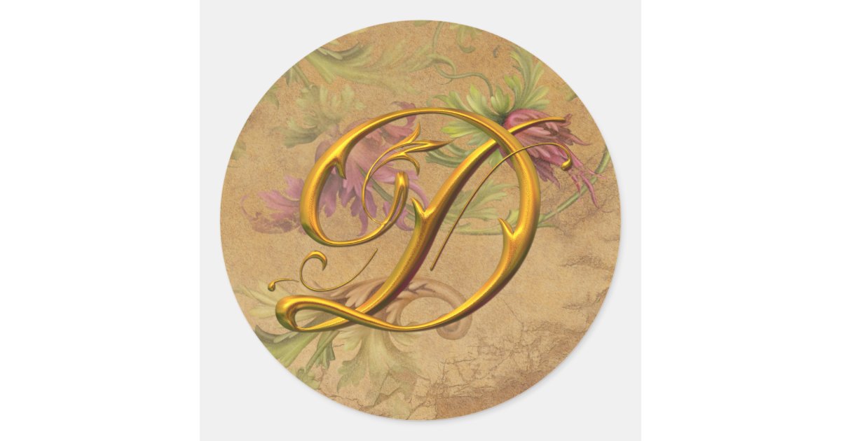 KRW Vintage Floral Gold D Monogram Wedding Seal | Zazzle