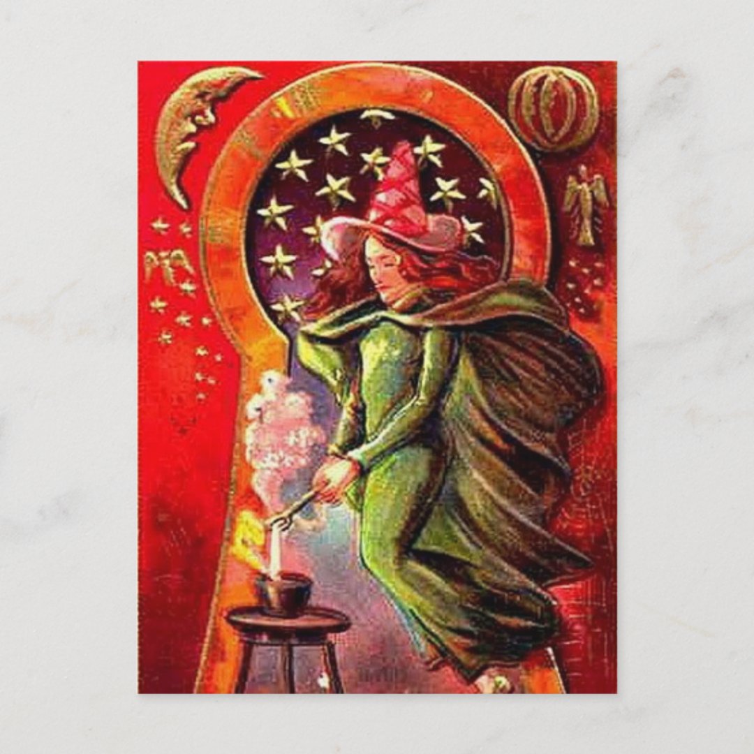 KRW Vintage Halloween Witch Postcard | Zazzle
