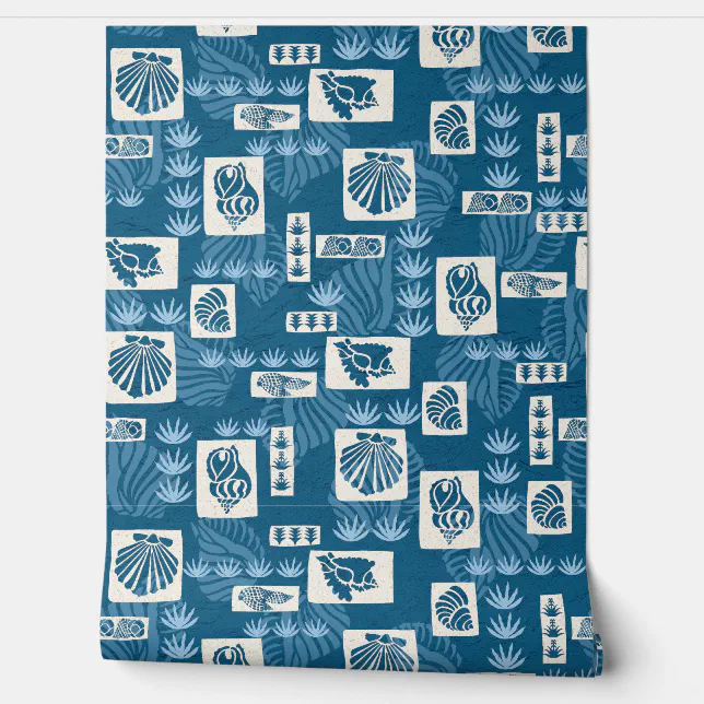 Kua Bay Hawaiian Undersea Shells - Indigo Blue Wallpaper | Zazzle