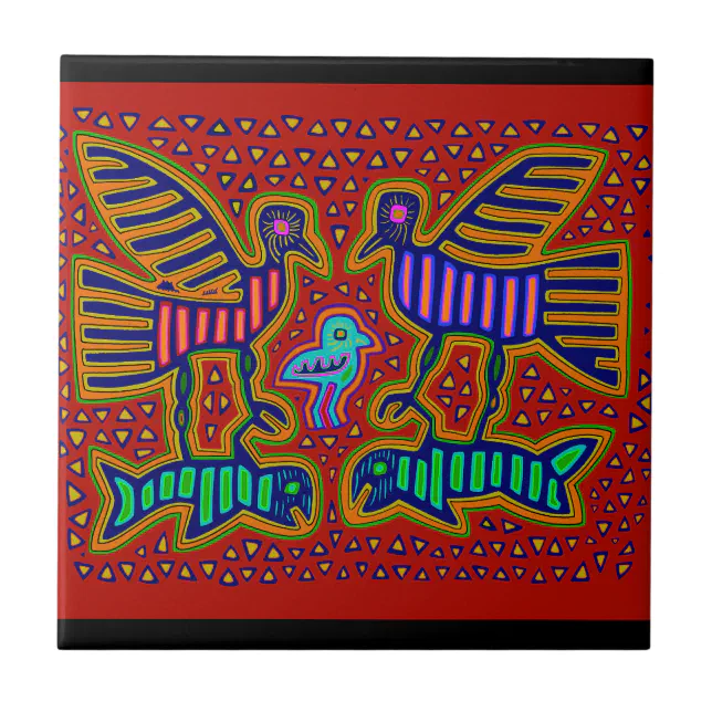 Kuna Indian Birds with Fish Tile | Zazzle