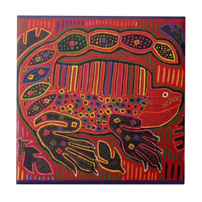 Kuna Indian Iguana Mola Ceramic Tile | Zazzle