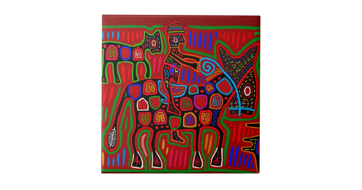 Kuna Indian Rodeo Cowboy Ceramic Tile | Zazzle