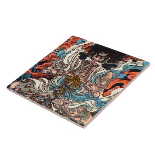 Kuniyoshi The Warrior asian samurai riding snake Ceramic Tile | Zazzle