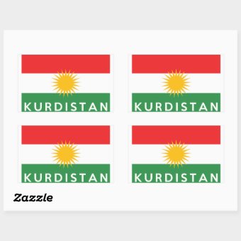 kurdistan country flag symbol name text rectangular sticker | Zazzle