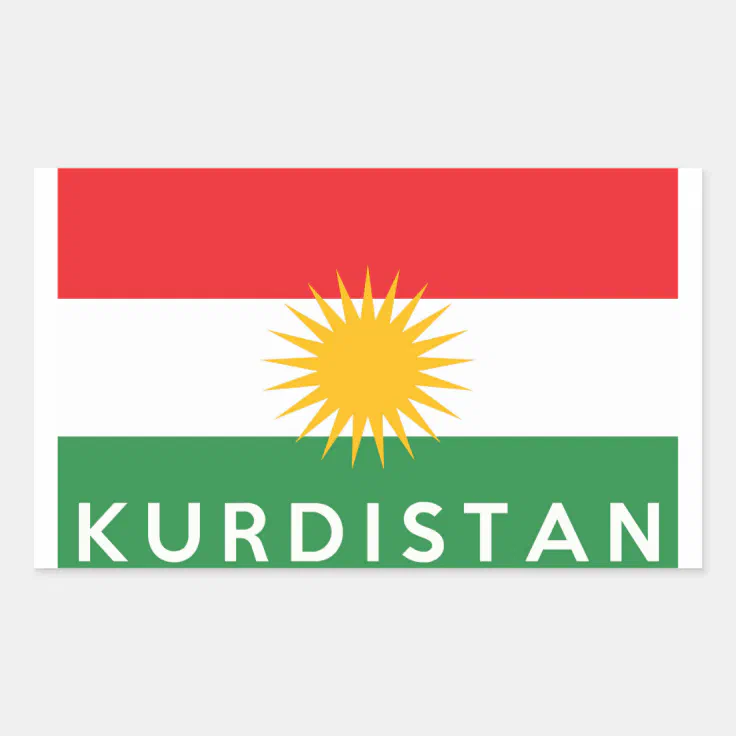 kurdistan country flag symbol name text rectangular sticker | Zazzle