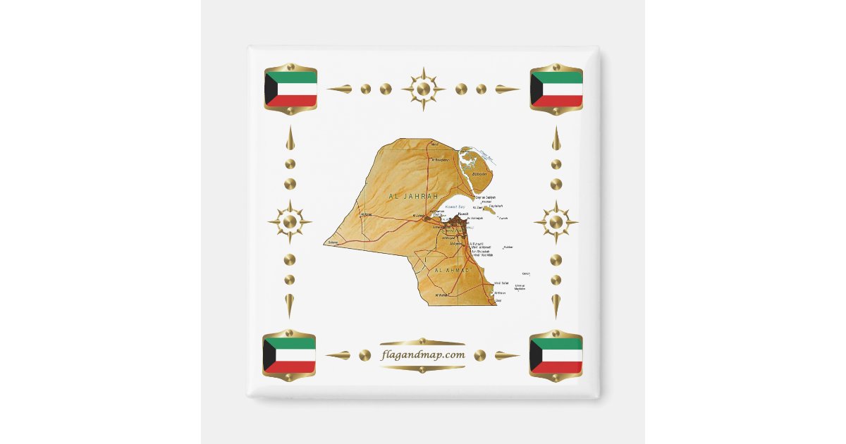Kuwait Map + Flags Magnet | Zazzle