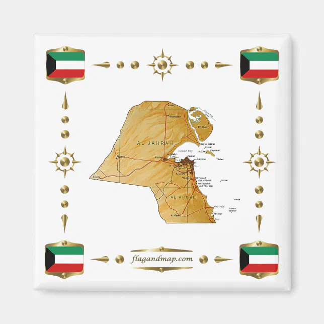 Kuwait Map + Flags Magnet | Zazzle