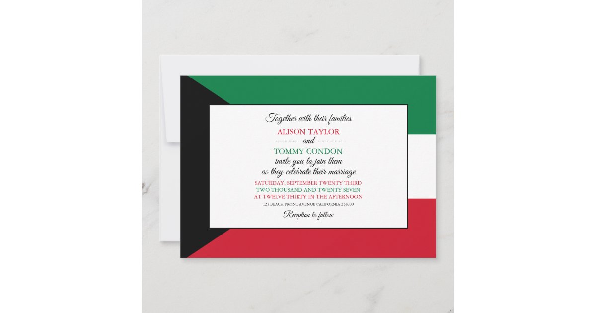 Kuwaiti Flag, Flag of Kuwait Wedding Invitation | Zazzle