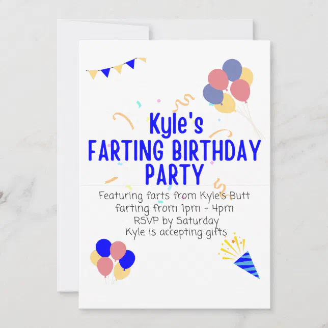 Kyle's Farting Birthday Party Invitation | Zazzle