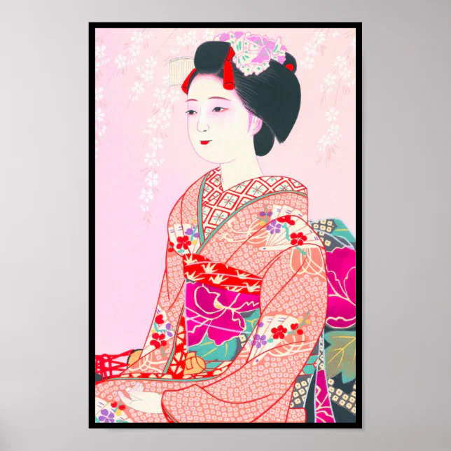 Kyoto Brocade, Four Leaves - Spring japanese lady Poster | Zazzle