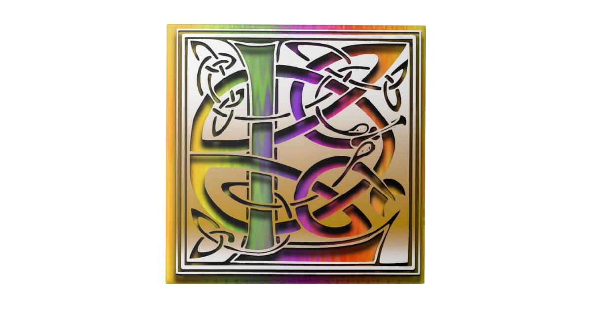 L Celtic Rainbow Custom Monogram Tile | Zazzle