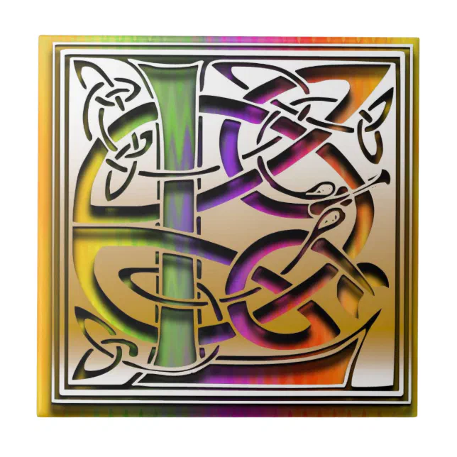 L Celtic Rainbow Custom Monogram Tile | Zazzle