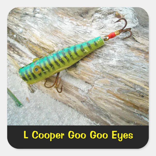 L Cooper Goo Goo Eyes Antique Fishing Lure Square Sticker | Zazzle