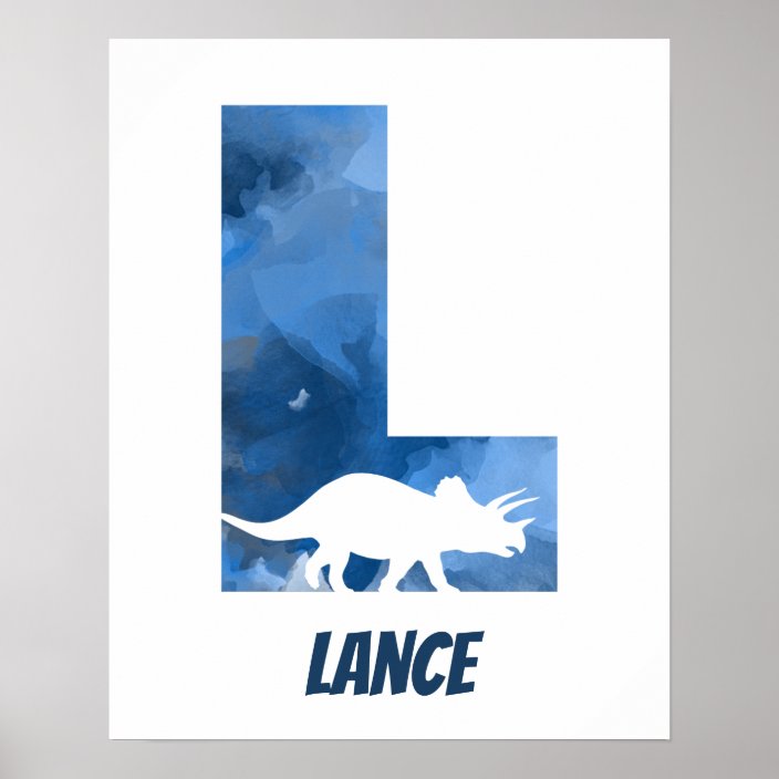 "L" Dinosaur Watercolor Blue Child's Name Poster | Zazzle