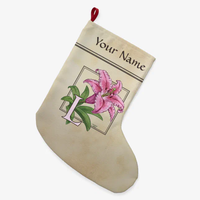 L for Lily Flower Alphabet Monogram Large Christmas Stocking | Zazzle