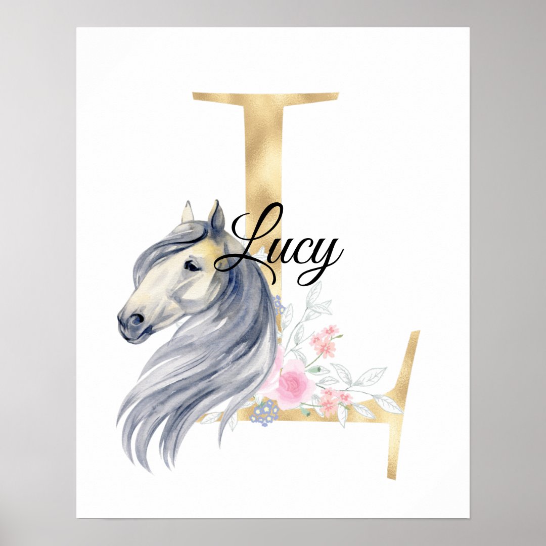 L letter personalized name monogram with horse poster | Zazzle